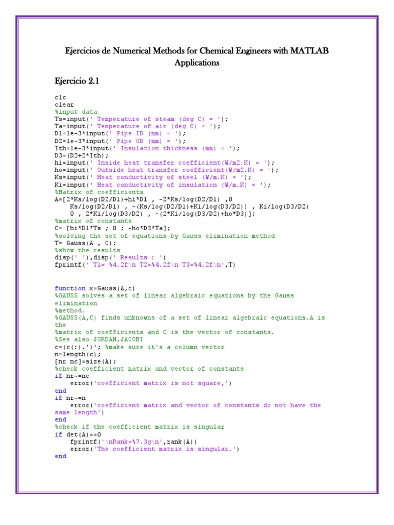Ejercicios de Numerical Methods For Chemical Engineers With MATLAB ...