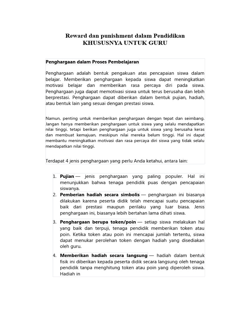 Reward Dan Punishment Dalam Pendidikan | PDF