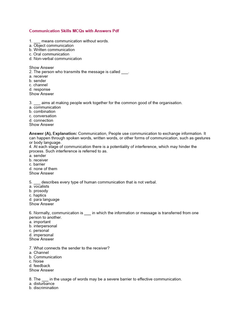 COMMUNICATION SKILLS REVISION QUESTIONS AND ANSWERS PDF FREE DOWNLOAD ...
