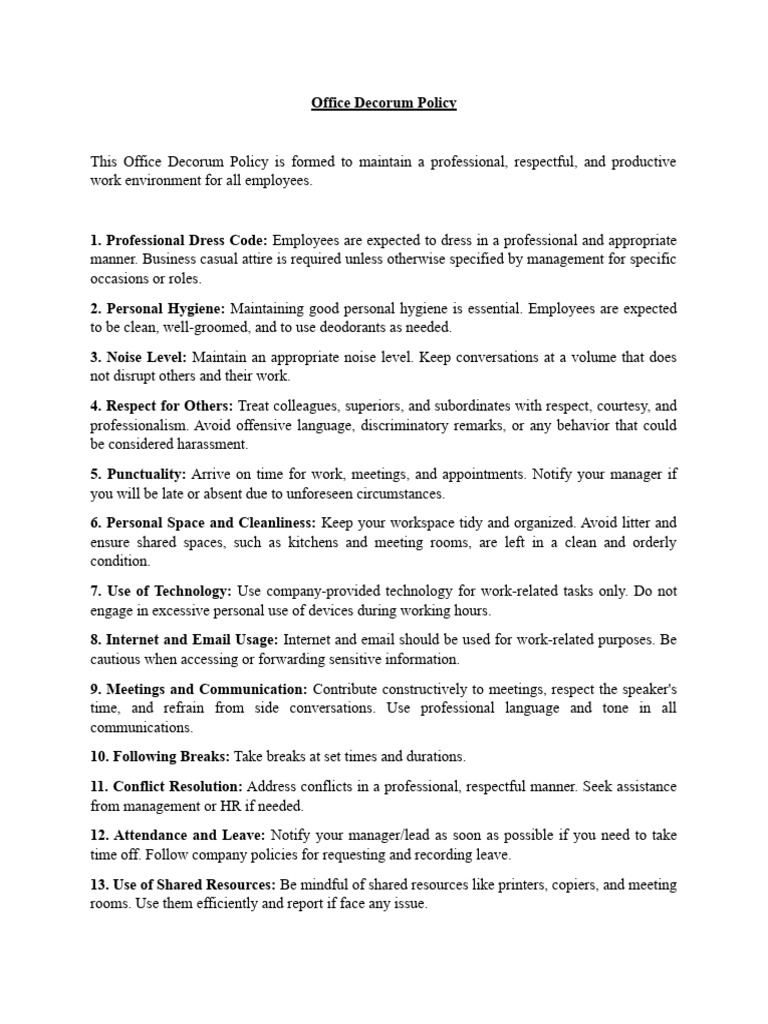 Office Decorum Policy | PDF | Internet