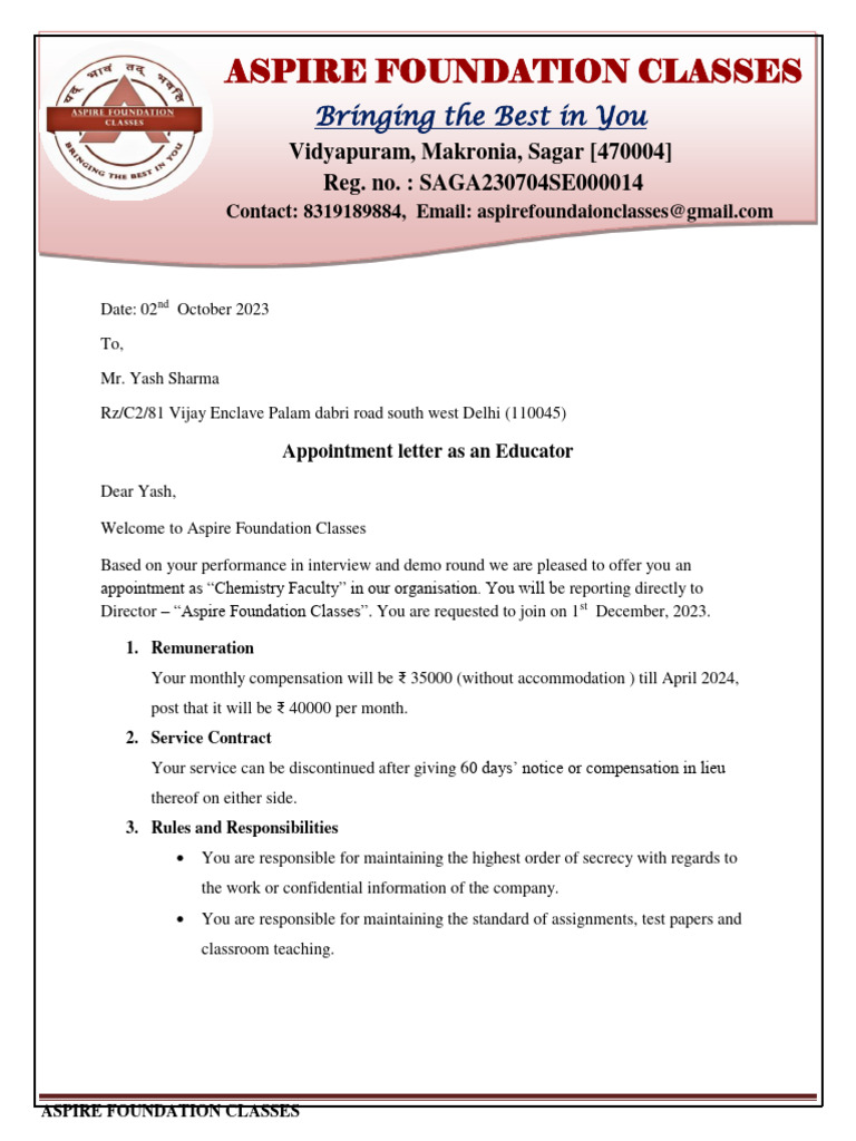 Yash Offer Letter | PDF
