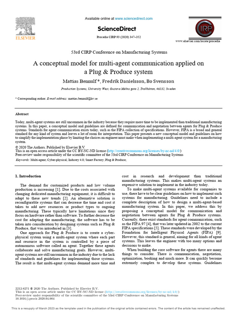 A Conceptual Model For Multi Agent Communication | PDF | System | Class (Computer Programming)