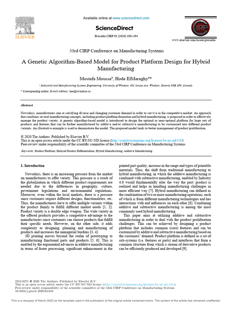 A Genetic Algorithm Based Model For Product Platform Design | PDF ...