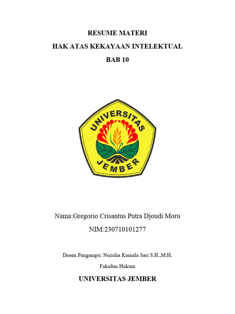 RESUME MATERI HKI Bab 10 Gregorio C.P.D.MoruNIM230710101277 | PDF