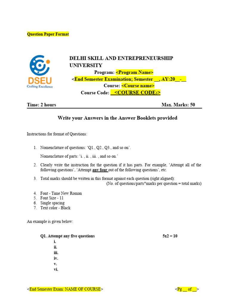 Question Paper Format AY 2023-24 | PDF