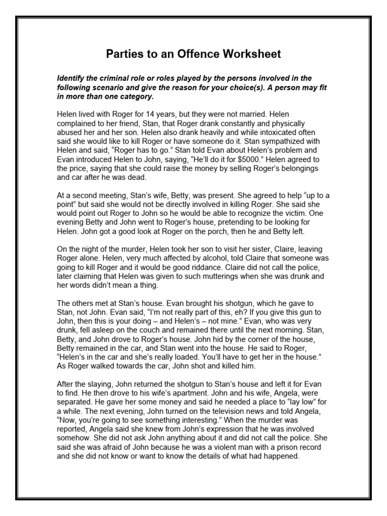 Parties To An Offence Worksheet | Download Free PDF | Misconduct | Crimes Parties To An Offence Worksheet | Download Free PDF | Misconduct | Crimes