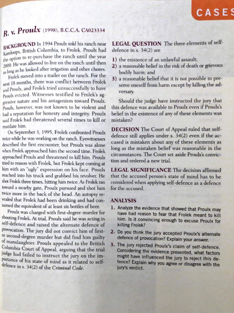 Legal Defences Case Studies | PDF | Murder | Criminal Justice