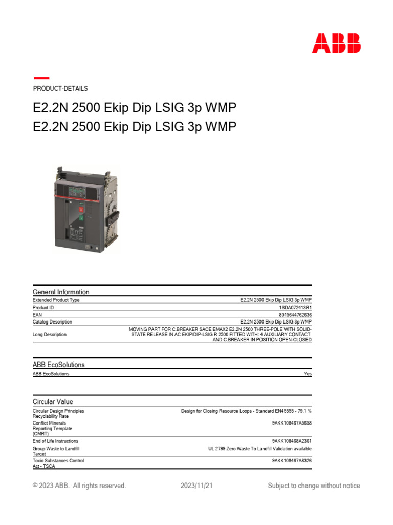 E2.2N 2500 Air Circuit Breaker | PDF | Electric Power | Electricity
