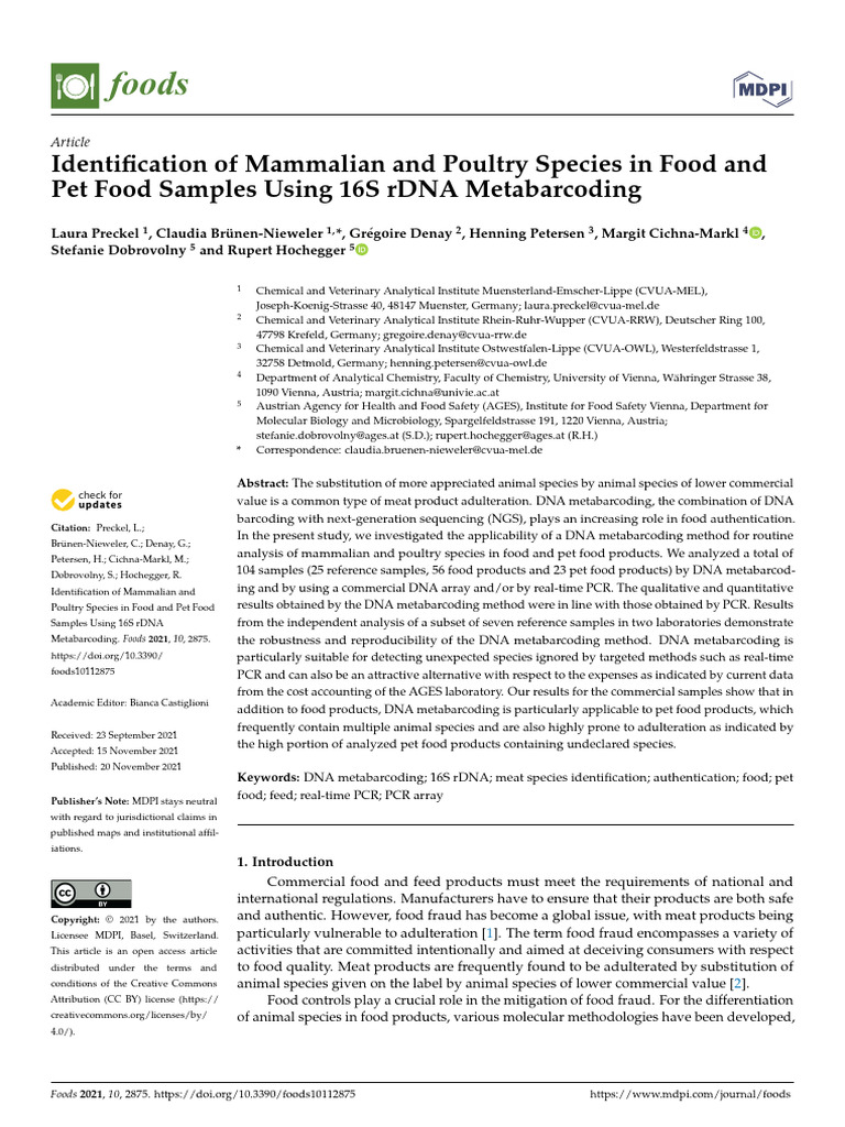 Foods 10 02875 | PDF | Dna Sequencing | Polymerase Chain Reaction