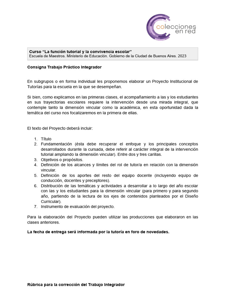 CAMPELO Curso La Función Tutorial y La Convivencia Escolar - Consigna Trabajo Practico ...