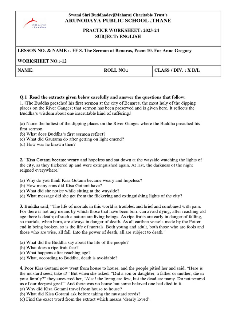 X English Worksheet 12 | PDF | Grief