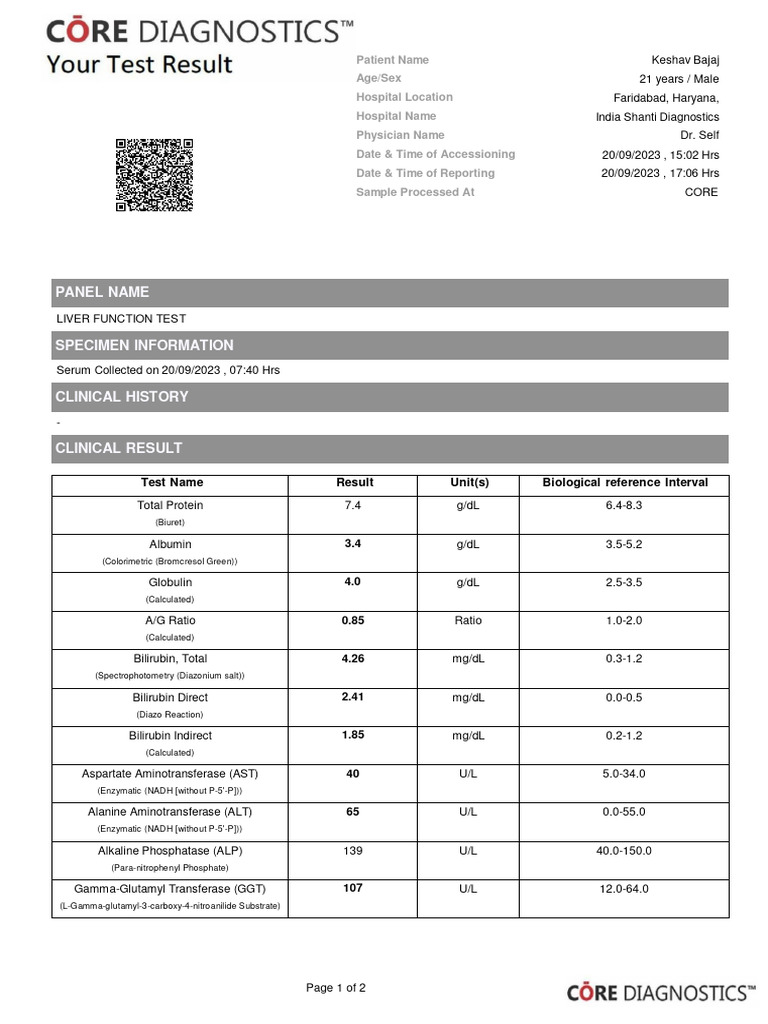 LFT Report | PDF | Medical Specialties | Clinical Medicine