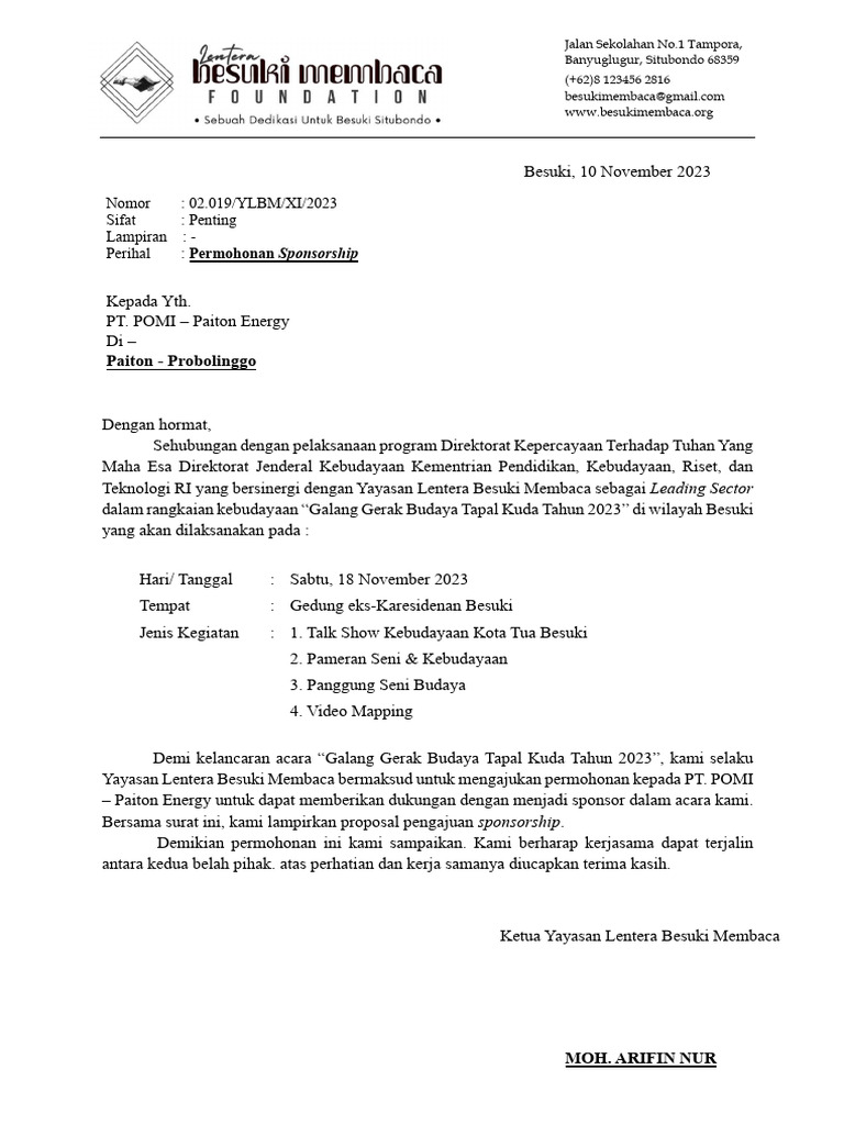 YLBM - Surat Pengantar Proposal | PDF