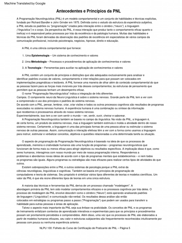 Principios Da PNL | PDF | Programação neurolinguística | Humano
