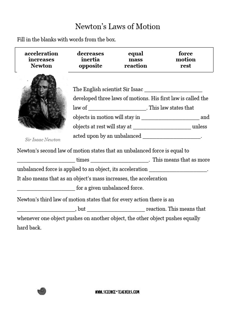 Newtons Laws Cloze | PDF