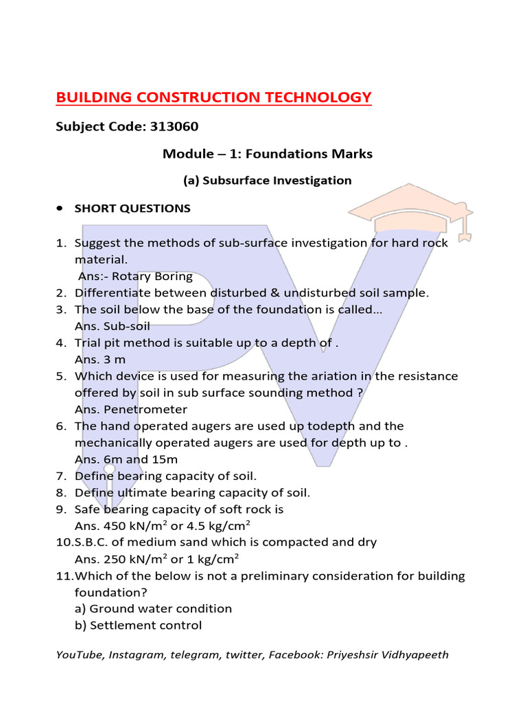 Question Bank BCT | PDF | Concrete | Deep Foundation