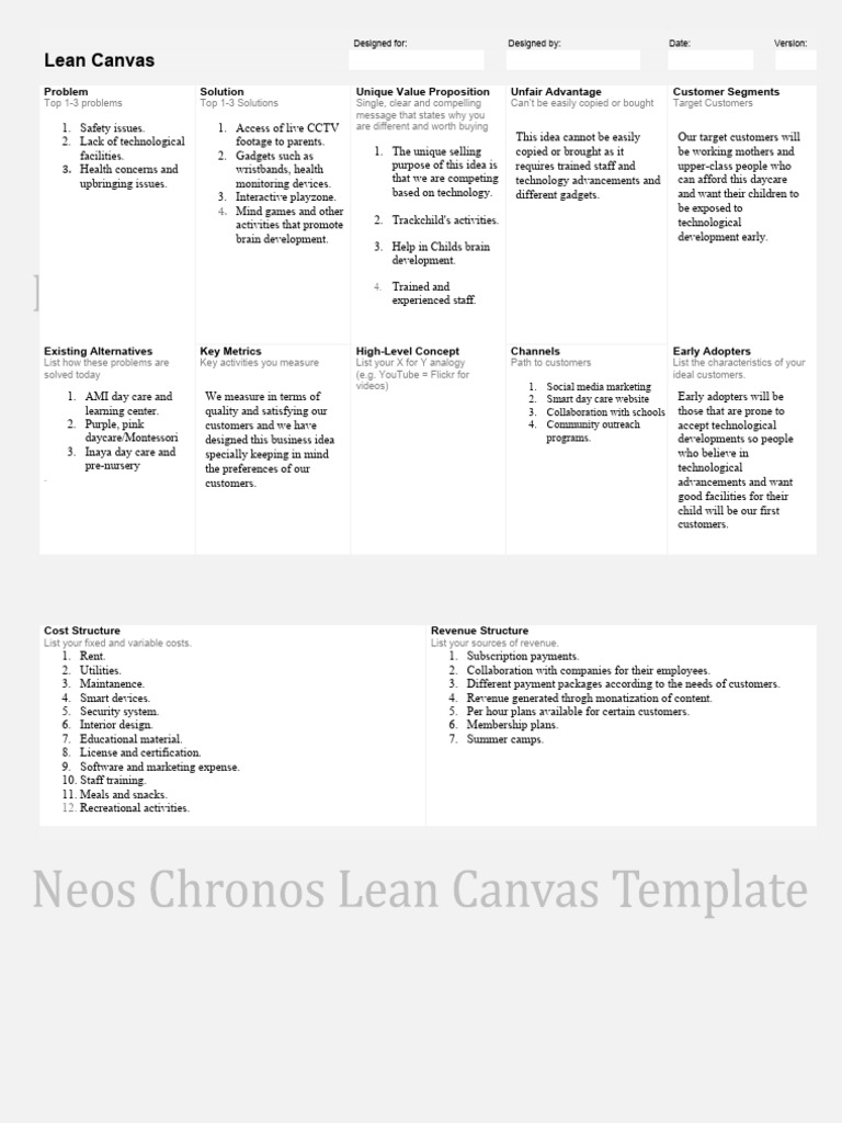 Final Lean-Canvas of Group B | PDF | Child Care | Marketing