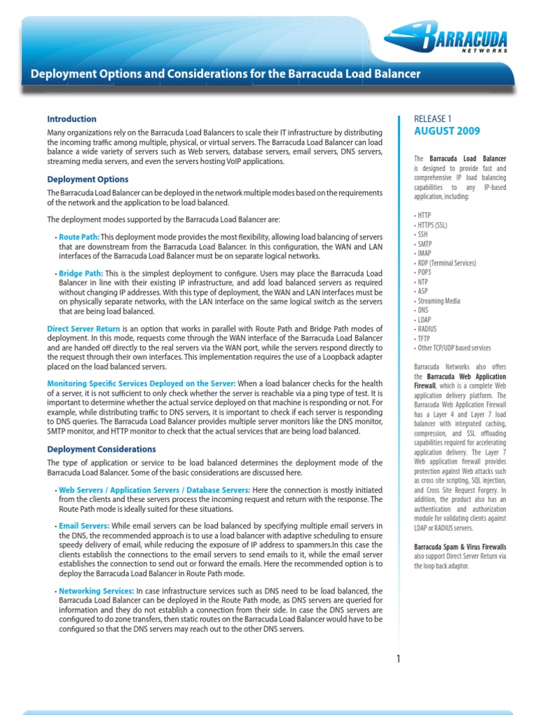 Barracuda Load Balancer WP Deployment Options and Considerations | PDF ...