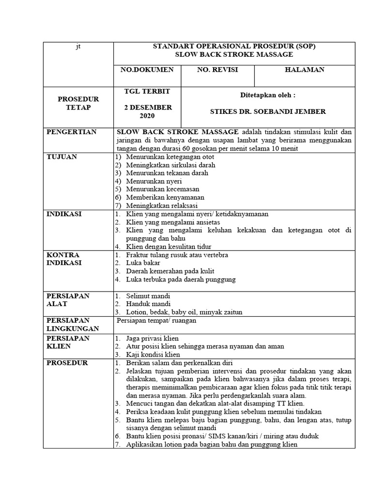 Sop Slow Back Stroke Massage | PDF
