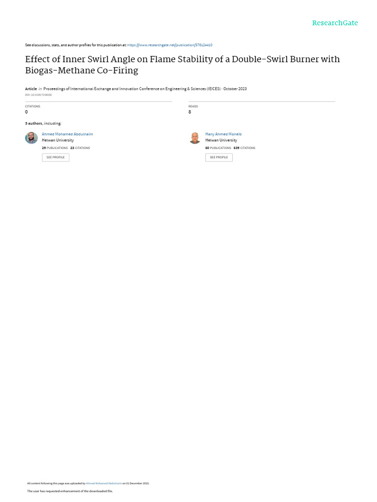 Effect of Inner Swirl Angle On Flame Stability of A Double-Swirl Burner ...