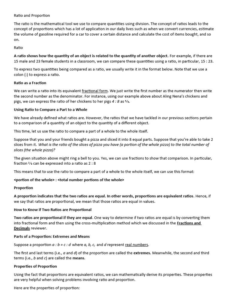 Ratio and Proportion | PDF | Ratio | Arithmetic