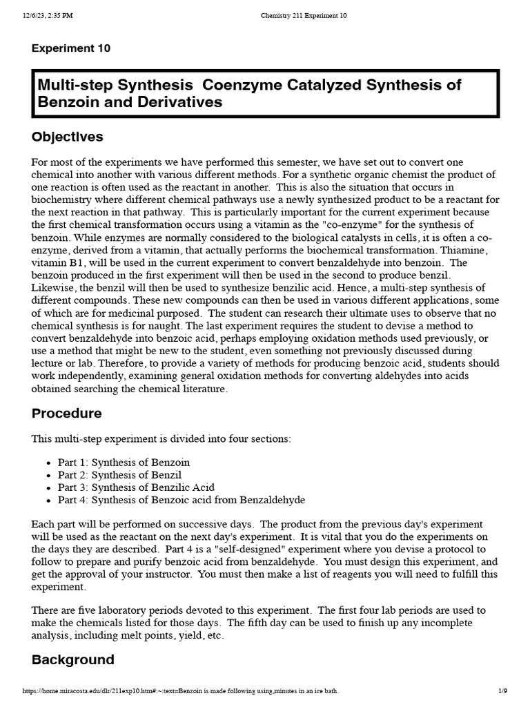 Chemistry 211 Experiment 10 | PDF | Enzyme | Chemical Reactions