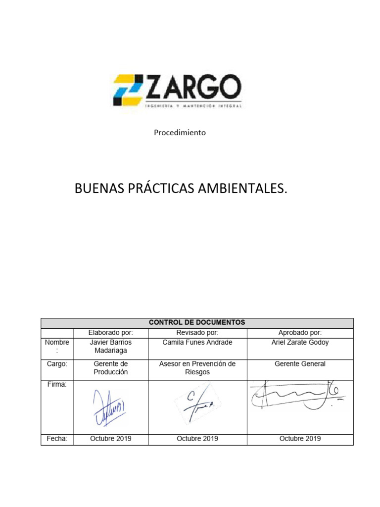 ZAR-PR-036 - Procedimiento Buenas Practicas Ambientales | PDF | Residuos | Agua
