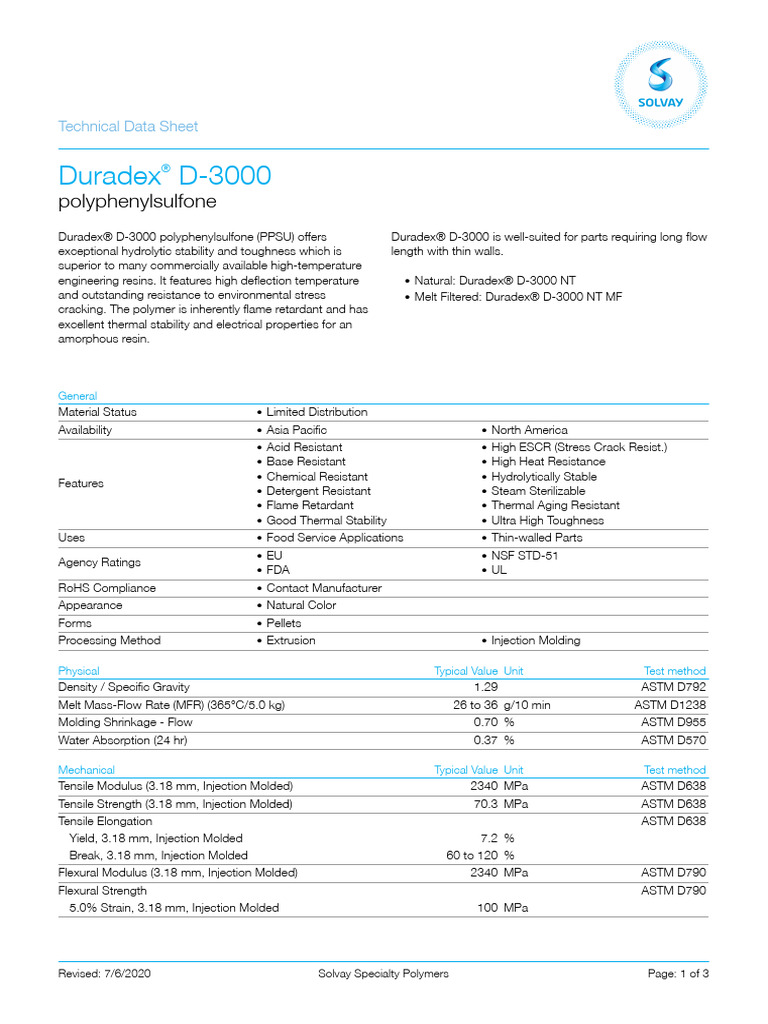 Solvay - Duradex D3000 | PDF | Mechanical Engineering | Chemistry