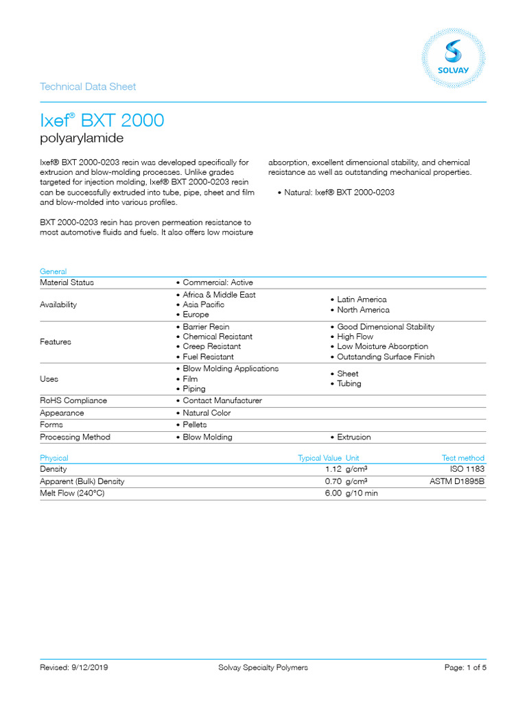 Solvay - Ixef BXT2000 | PDF | Extrusion | Applied And Interdisciplinary ...
