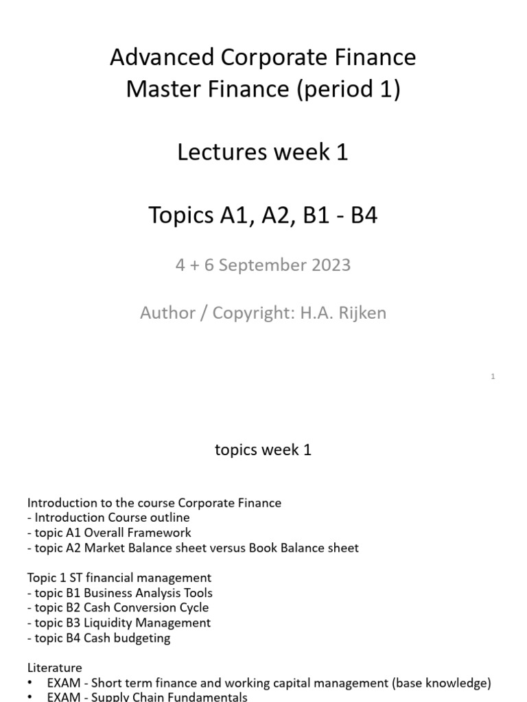 Lecture Slides Week 1 Introduction And Short Term Financial Management Download Free Pdf