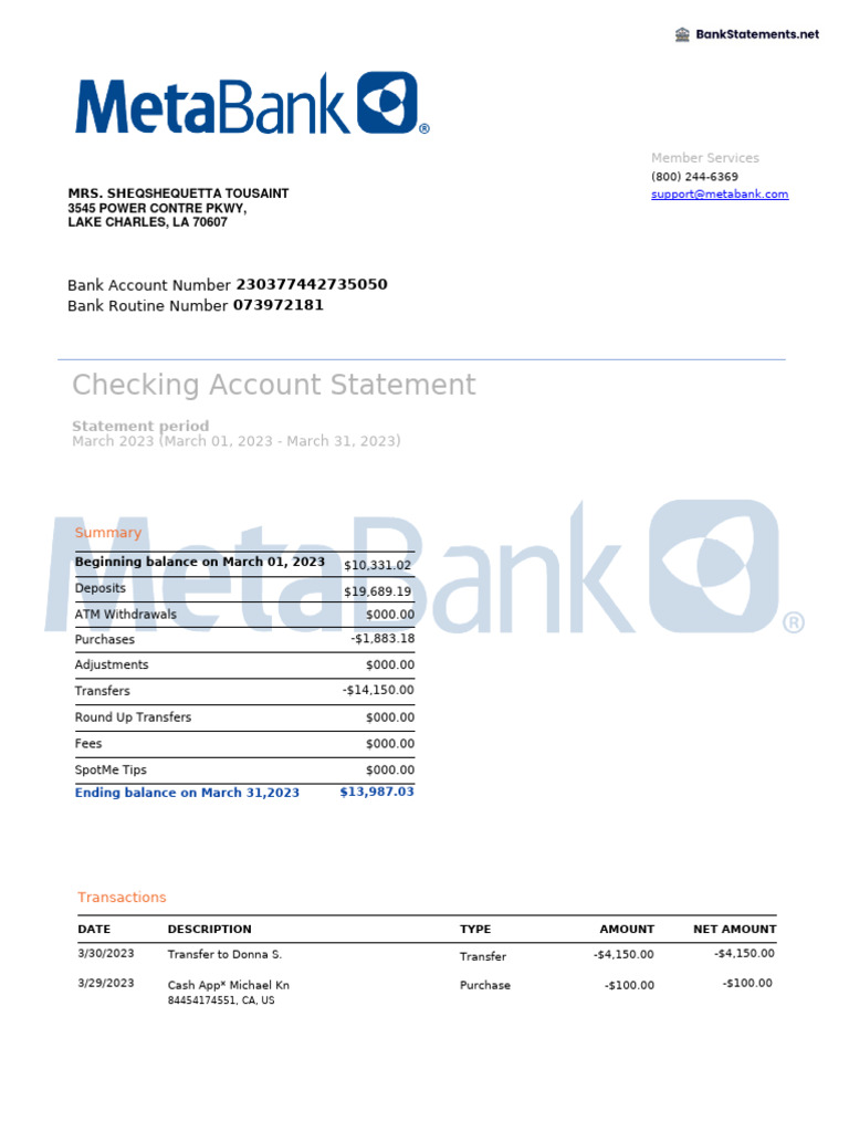 Metabank Bank Statement | PDF | Deposit Account | Cash