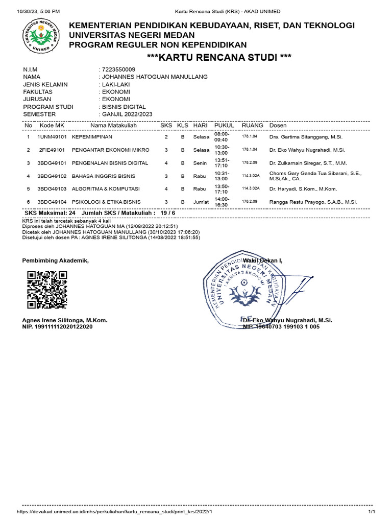 (Transkrip Nilai) Johannes Hatoguan Manullang | PDF