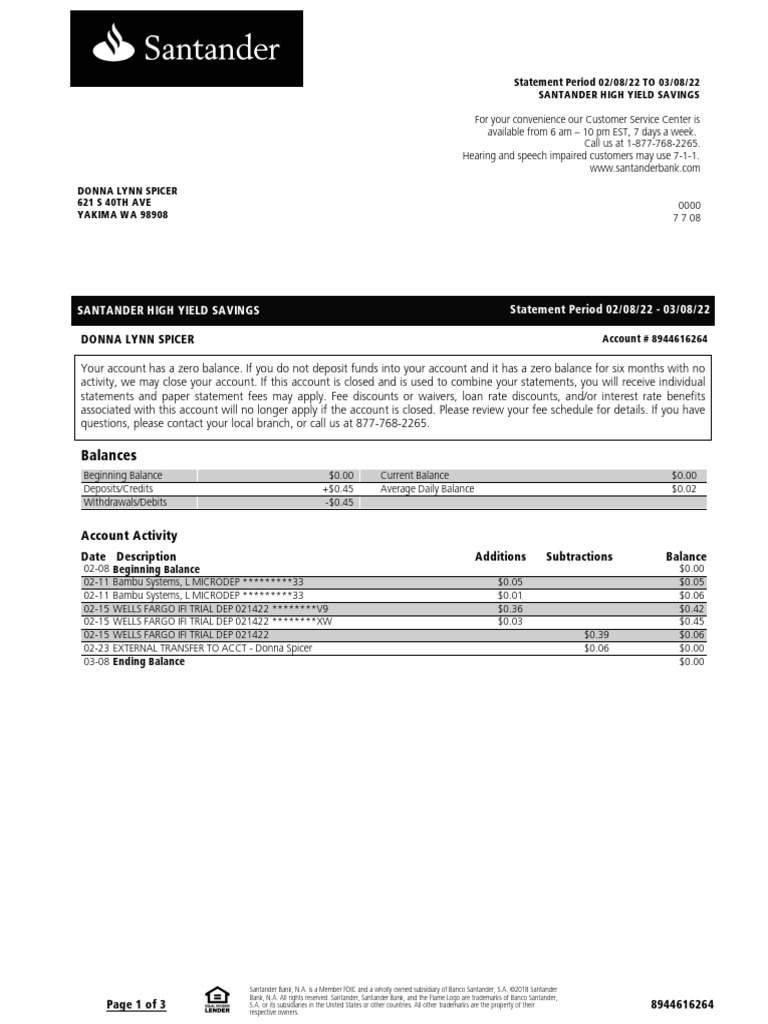 Santander Bank Statement | PDF | Overdraft | Transaction Account