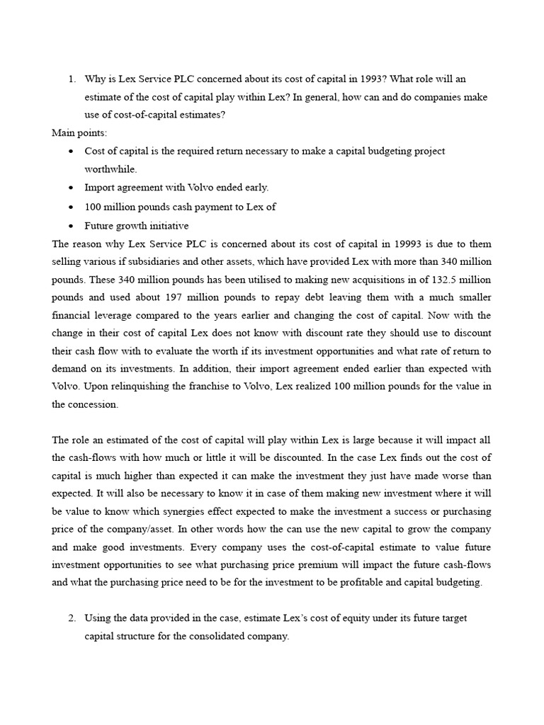 Lex Service PLC - Cost of Capital - Case 3 | PDF | Cost Of Capital | Capital Asset Pricing Model