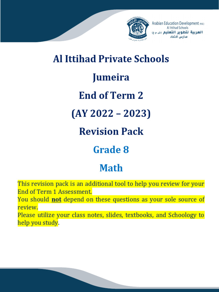 1 IPS EoT2 Revision+Pack G8 | PDF | Mathematical Objects | Mathematics