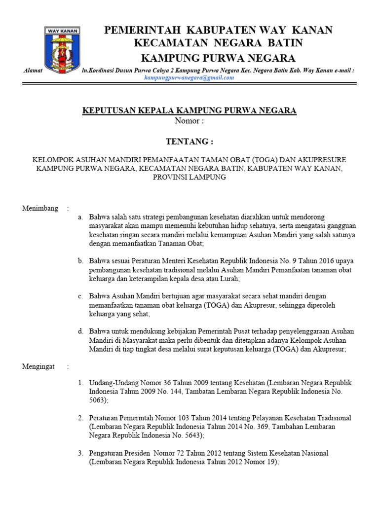 SK Toga Purwa Negara | PDF | Kesehatan Holistik