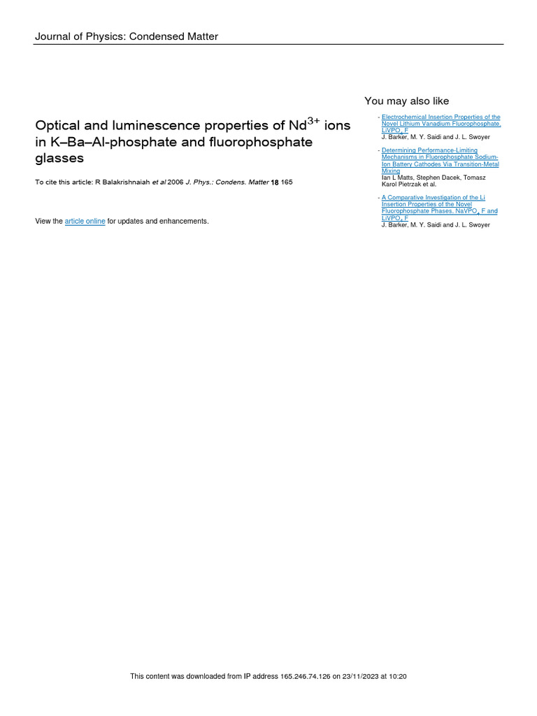 J Phys Condens Matter 18 (2006) 165 | PDF | Laser | Emission Spectrum