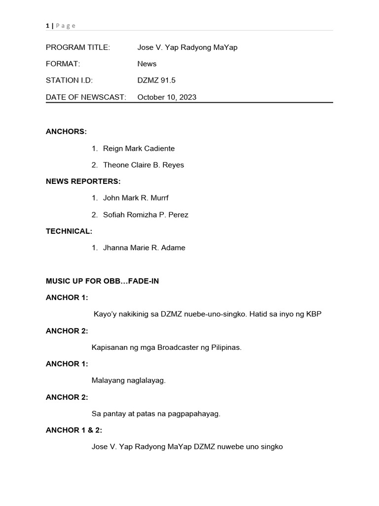 Fil Script Template Perez | PDF