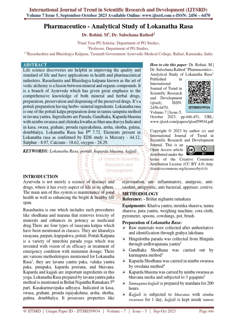Pharmaceutico Analytical Study of Lokanatha Rasa | PDF | Amine | Solubility