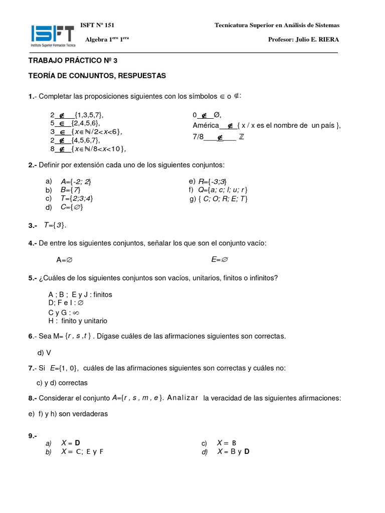 Respuestas TP 3 Algebra | PDF | Matemáticas | Lógica