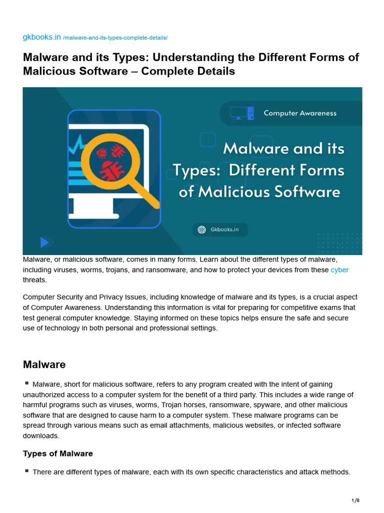 Types of Malware PDF | PDF | Malware | Computer Virus