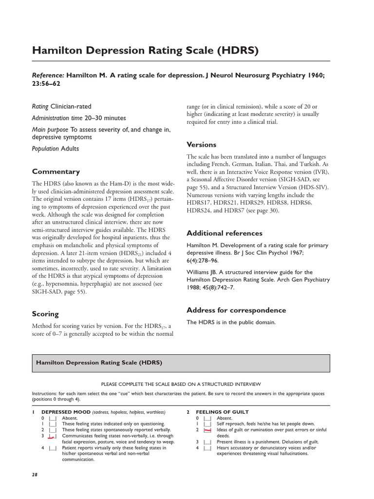 Hamilton Scale | Download Free PDF | Major Depressive Disorder | Insomnia