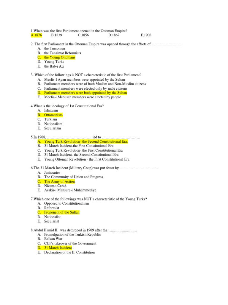 ATA I Questions To Study For Final Exam | PDF | Ottoman Empire ...