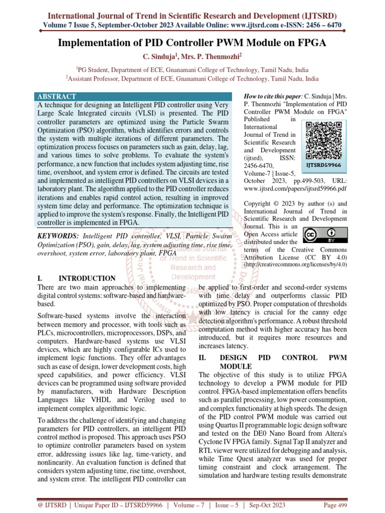 Implementation of PID Controller PWM Module On FPGA | PDF | Matlab | Control Theory