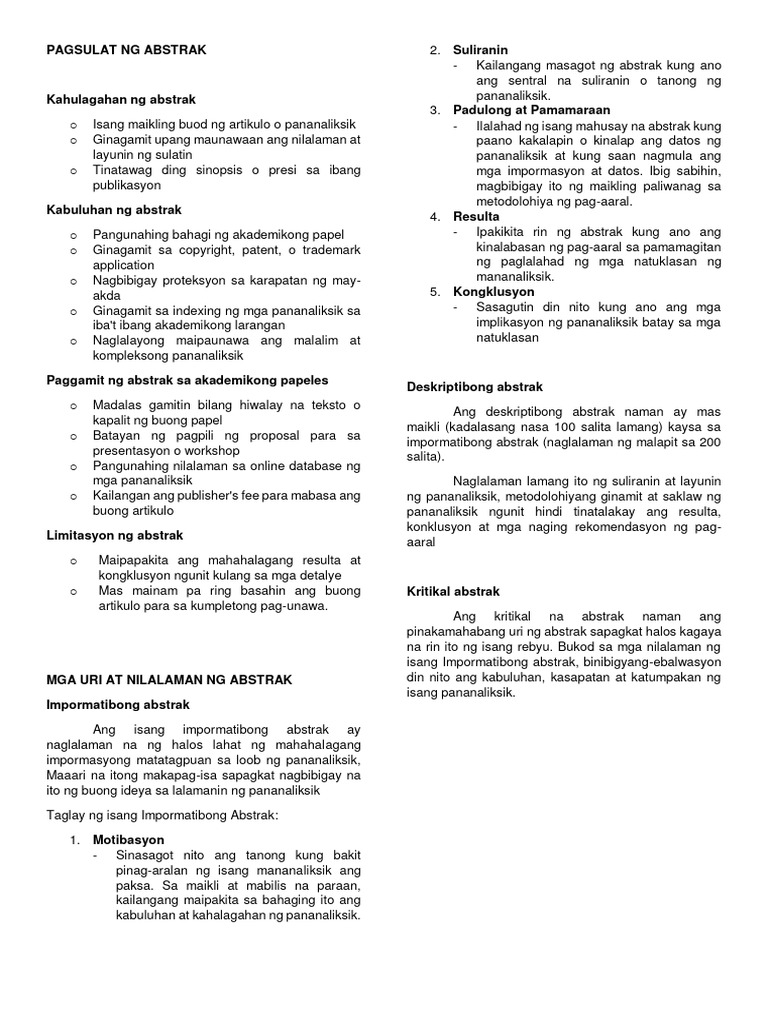 Pagsulat NG Abstrak | PDF