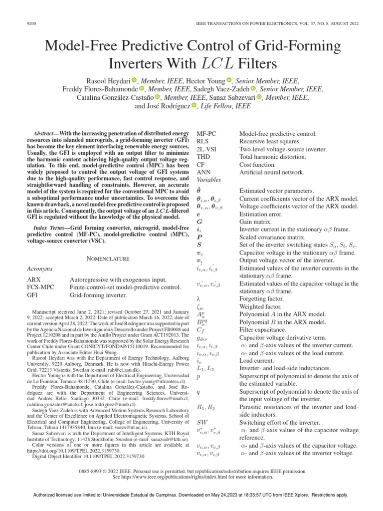 Model Free Predictive Control Of Grid Forming Inverters With Lcl Filters Pdf Power Inverter