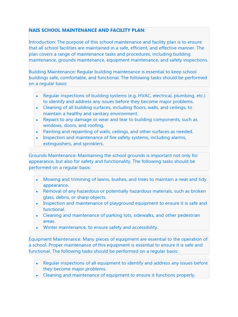 School Maintenance and Facility Plan | PDF | Fire Safety | Building
