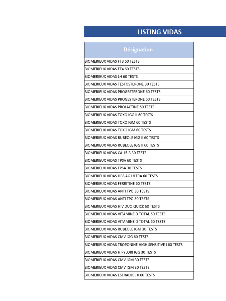 Listing Biomérieux VIDAS | PDF