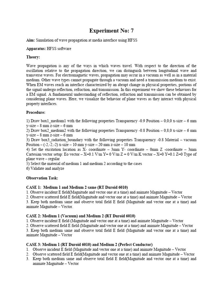 Experiment No 7 Simulation of Wave Propagation at Media Interface Using HFSS. | PDF | Waves ...
