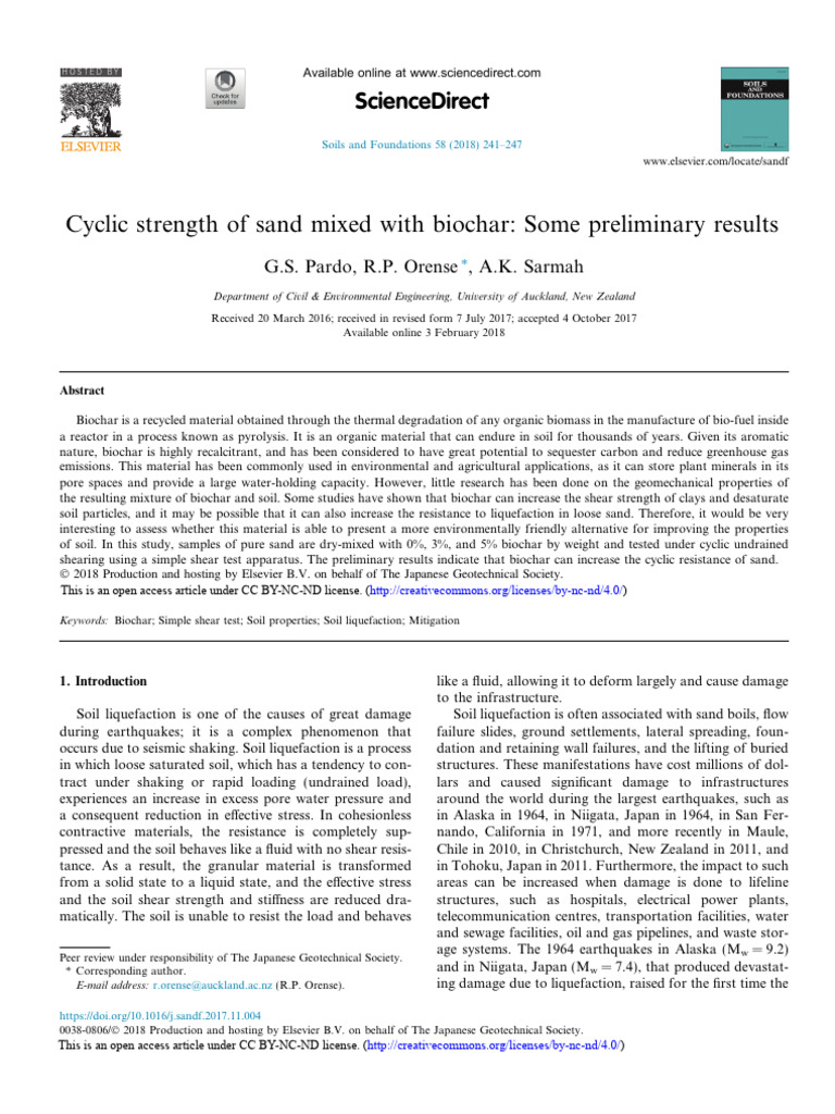 Pardo, Orense and Sarmah (2018) - Cyclic Strength of Sand Mixed With Biochar Some Preliminary ...